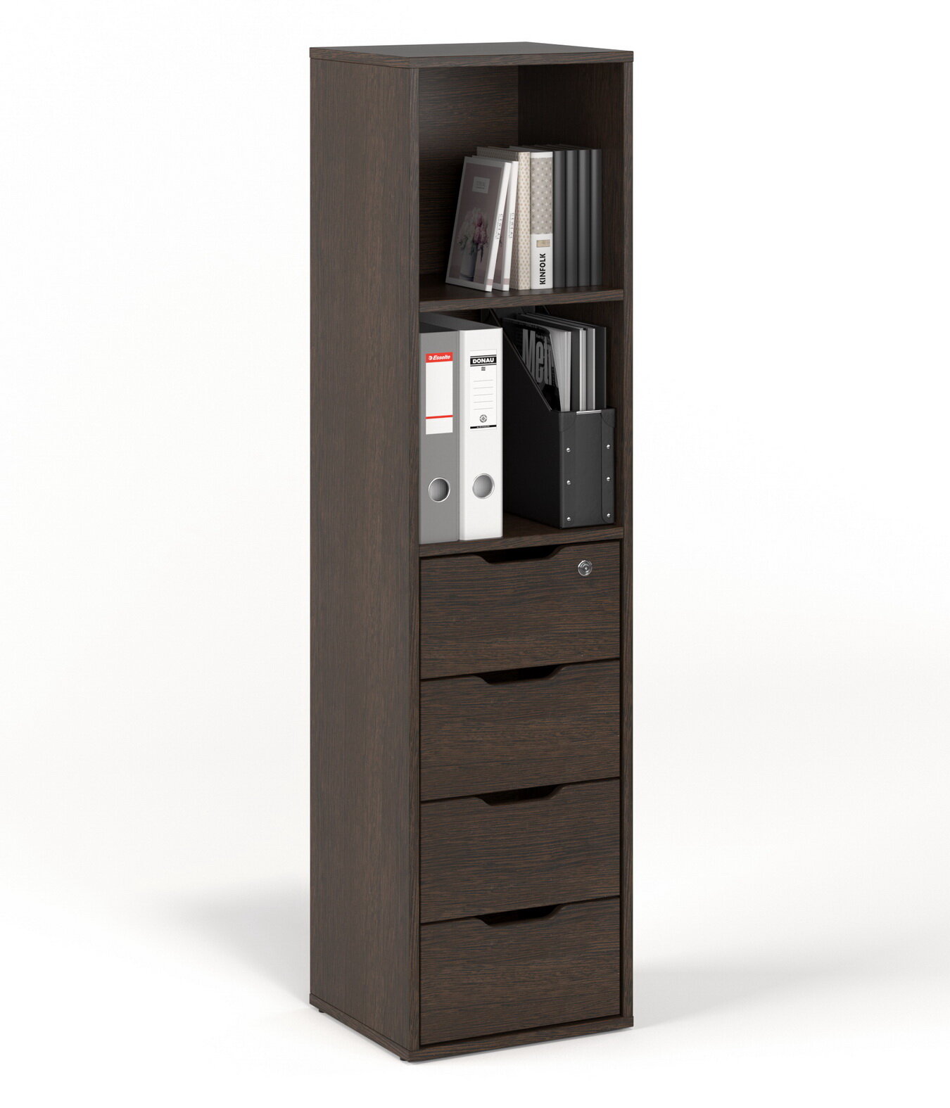 Стеллаж БАНГА-33 Венге, с ящиками и открытой полкой, (ВхШхГ) 142,6х36,8х32,6 см, ЛДСП