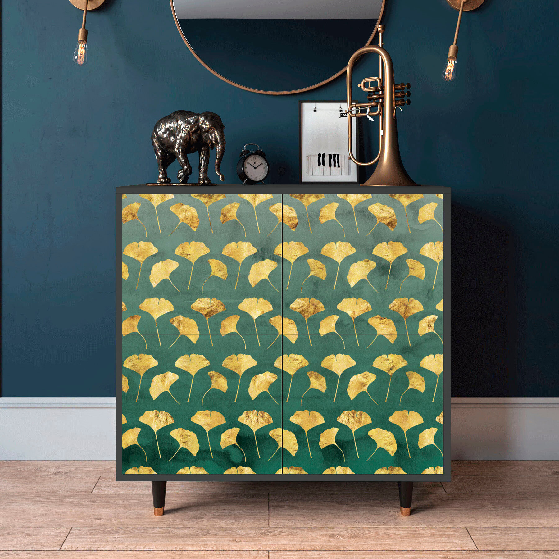 Комод - STORYZ - BS3 Gingko leaves, Размер - 94 x 96 x 48 см, Цвет корпуса - Антрацит