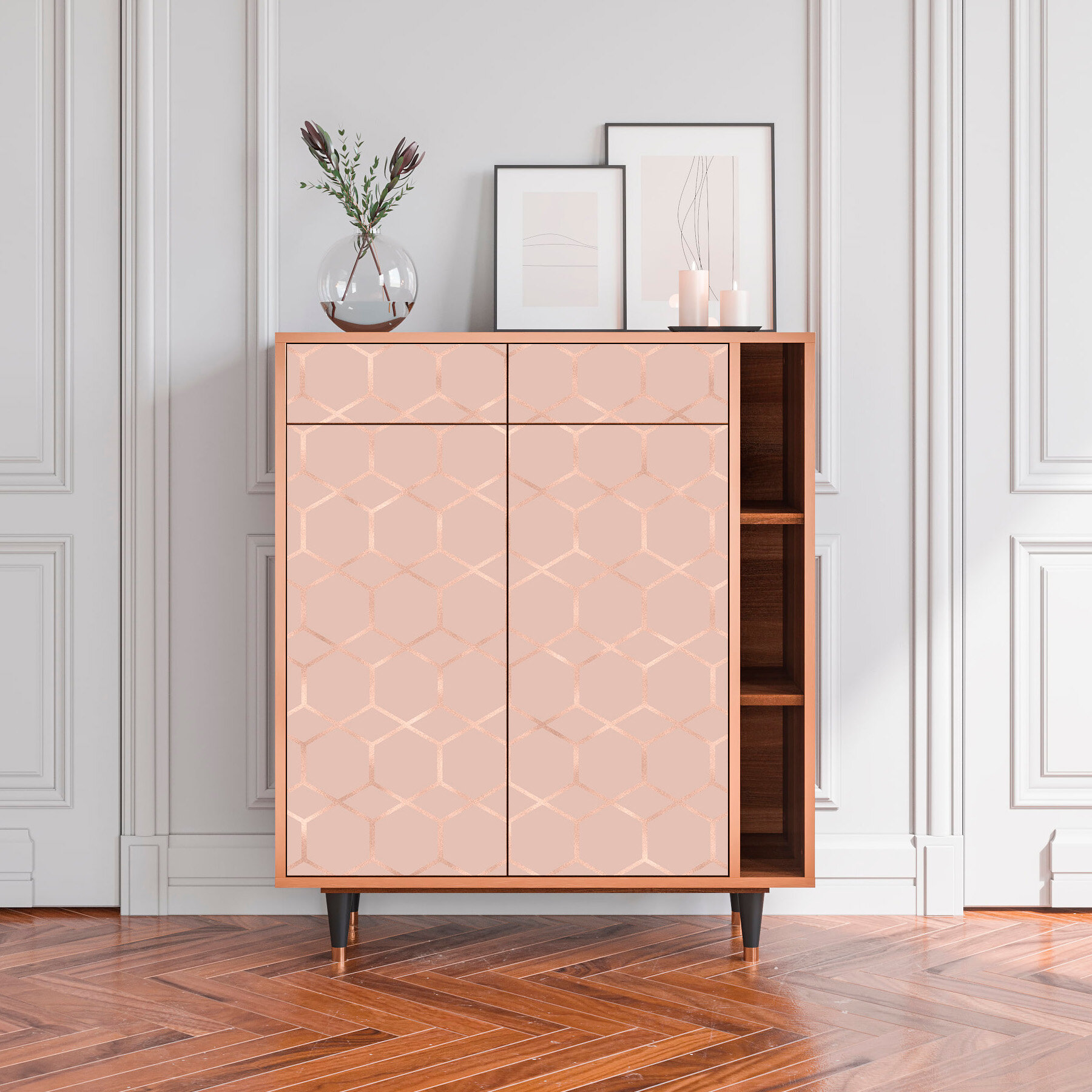 Комод - STORYZ - BS6 Rose Honeycomb, Размер - 94 x 110 x 41 см, Цвет корпуса - , Орех