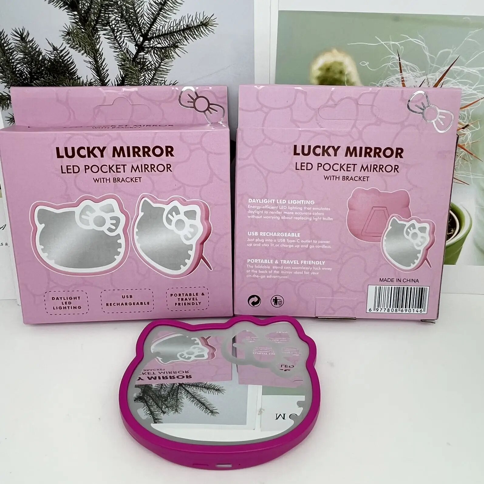 Keeppley Косплей аксессуар Hello Kitty зеркало с подсветкой, Розовый