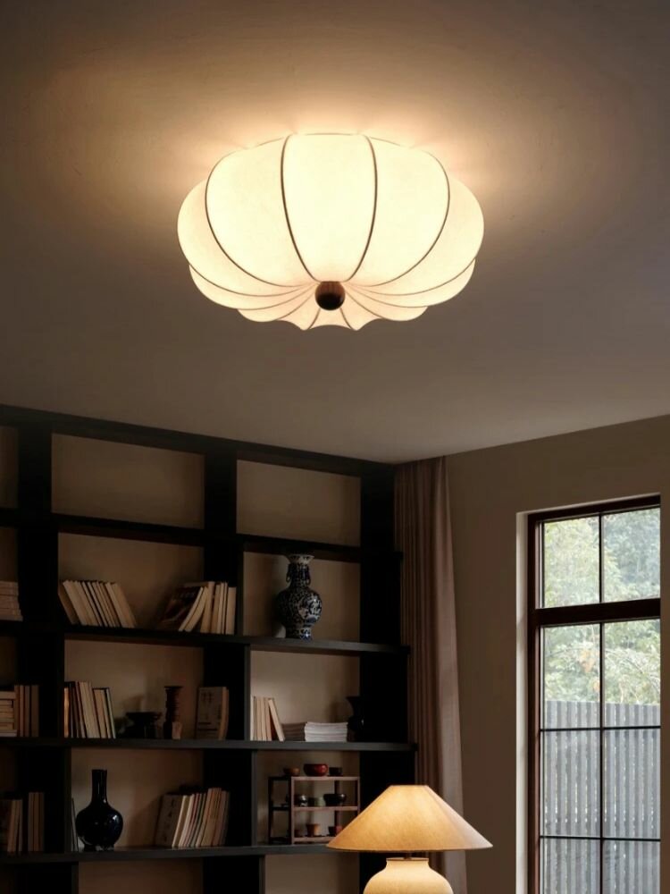 Круглый Тканевый Материал Светодиодного Потолочного Светильника, Простой Ретро-стиль. Подходит Для Спальни, Гостиной, Столовой, Украшения Дома.