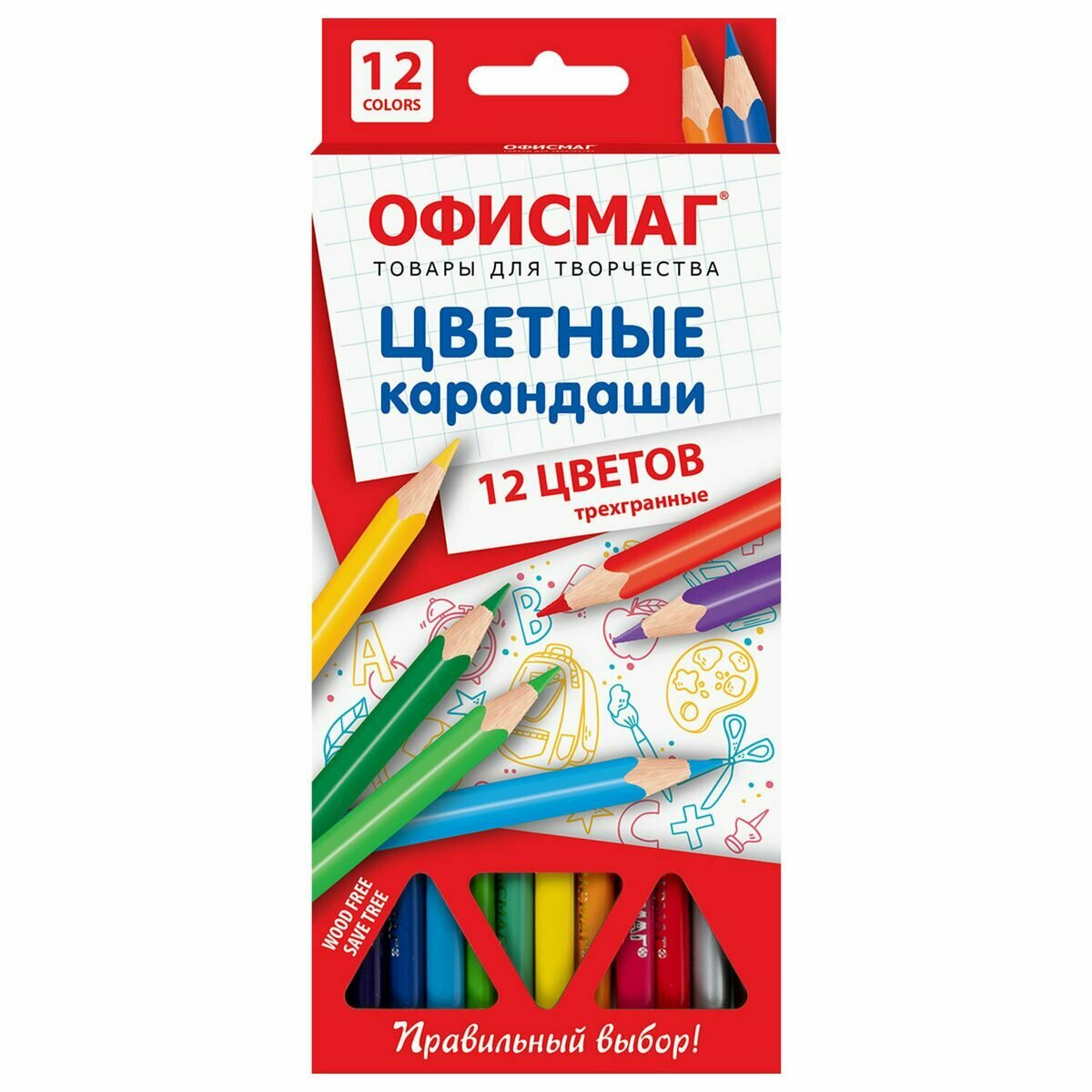Карандаши цветные 12 цветов Офисмаг (L=175мм, d=3мм, 3гр) (181956), 12 уп.