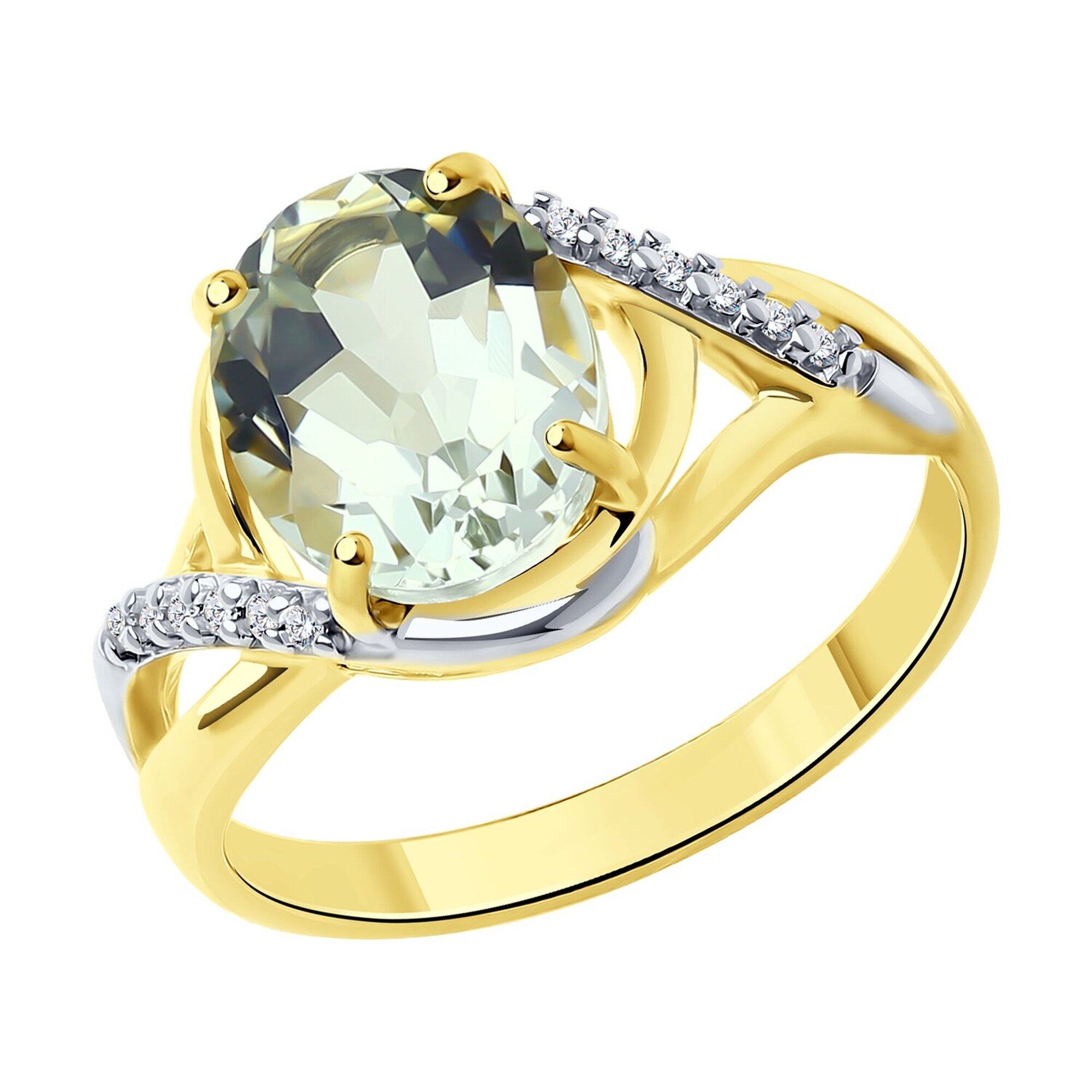 Кольцо, серебро, 925 проба, празиолит, фианит