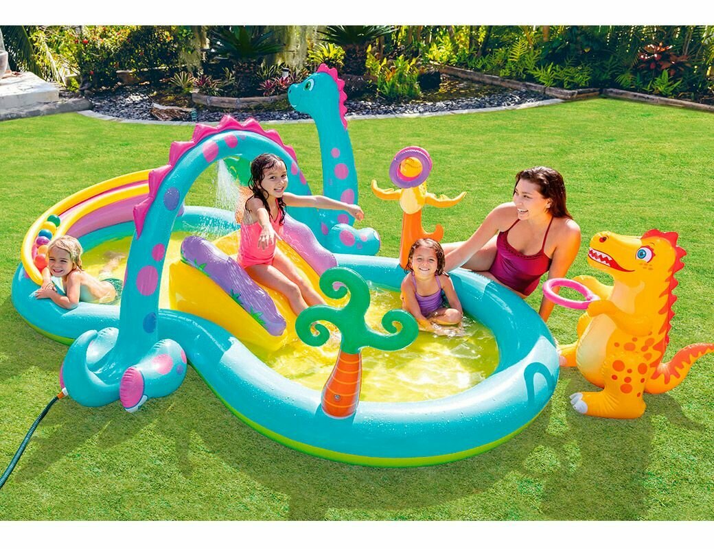 Надувной игровой центр Intex Диноленд с горкой и надувными игрушками 302х229х112 см, от 2 лет, 57135NP