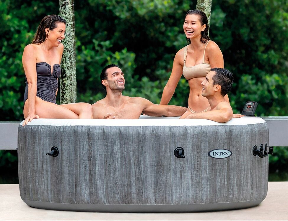 Надувное джакузи Серое дерево Делюкс Интекс ПьюрСпа (Intex PureSpa Greywood Deluxe) с аэромассажем и подсветкой, 196х71 см, 28440