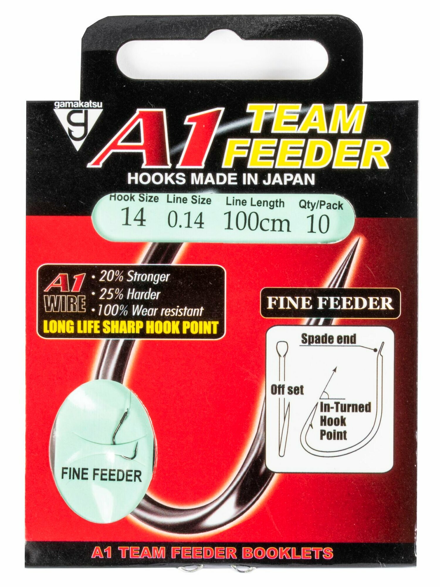 Крючки для рыбалки с поводком металлические набор на щуку и сома, Gamakatsu Booklet A1 FINE FEEDER разм. 14-0.14мм 100см 10шт, снасти карповые летние Япония