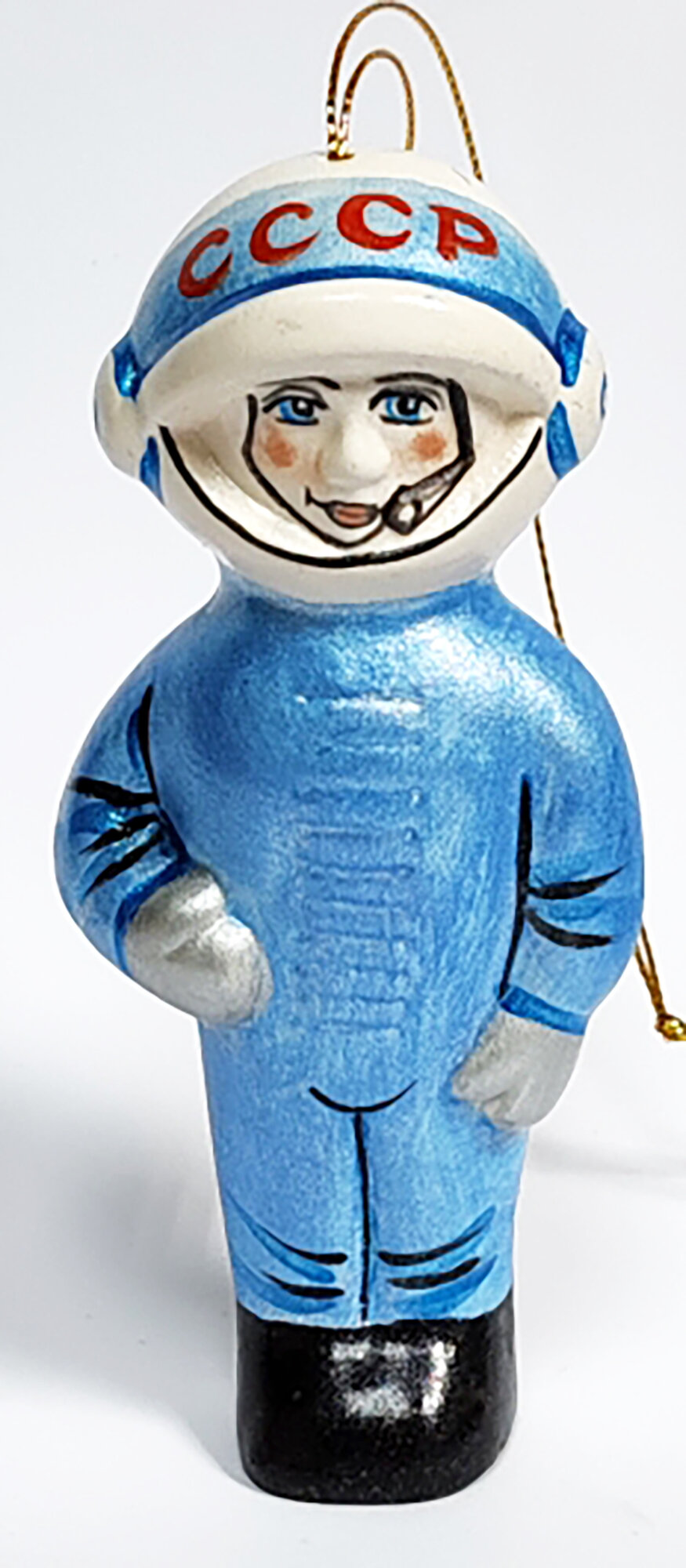 Елочная игрушка из фарфора космонавт в голубом скафандре. Ручная роспись Россия.