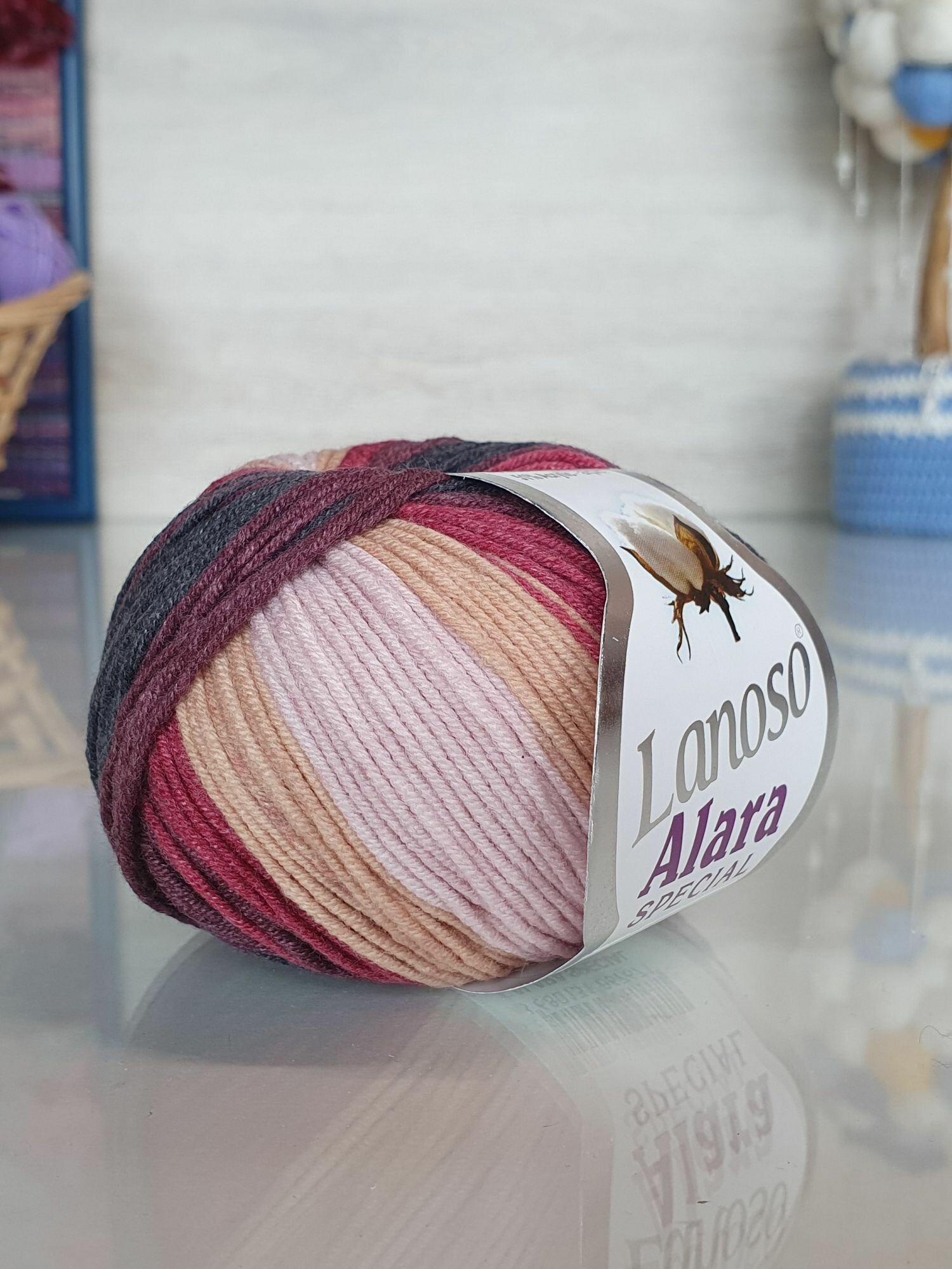 Пряжа Alara special Lanoso, розовый принт - 719, 50% хлопок, 50% акрил, 5 мотков, 50 г, 140 м.