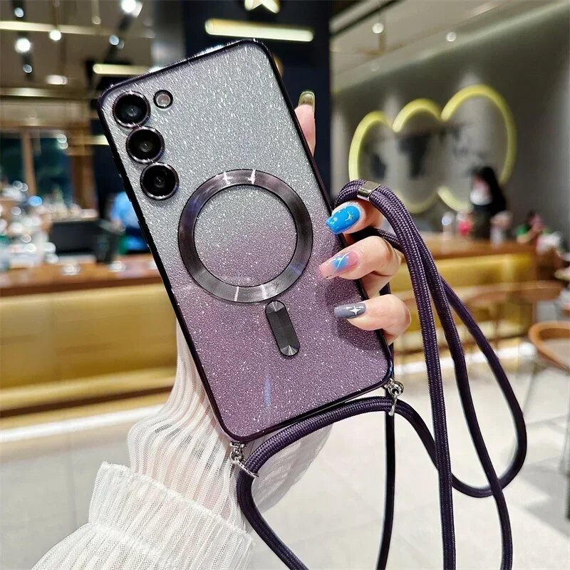 Чехол с блестками и ремешком через плечо для Samsung Galaxy S26 Галакси S23, Фиолетовый, Dark Purple
