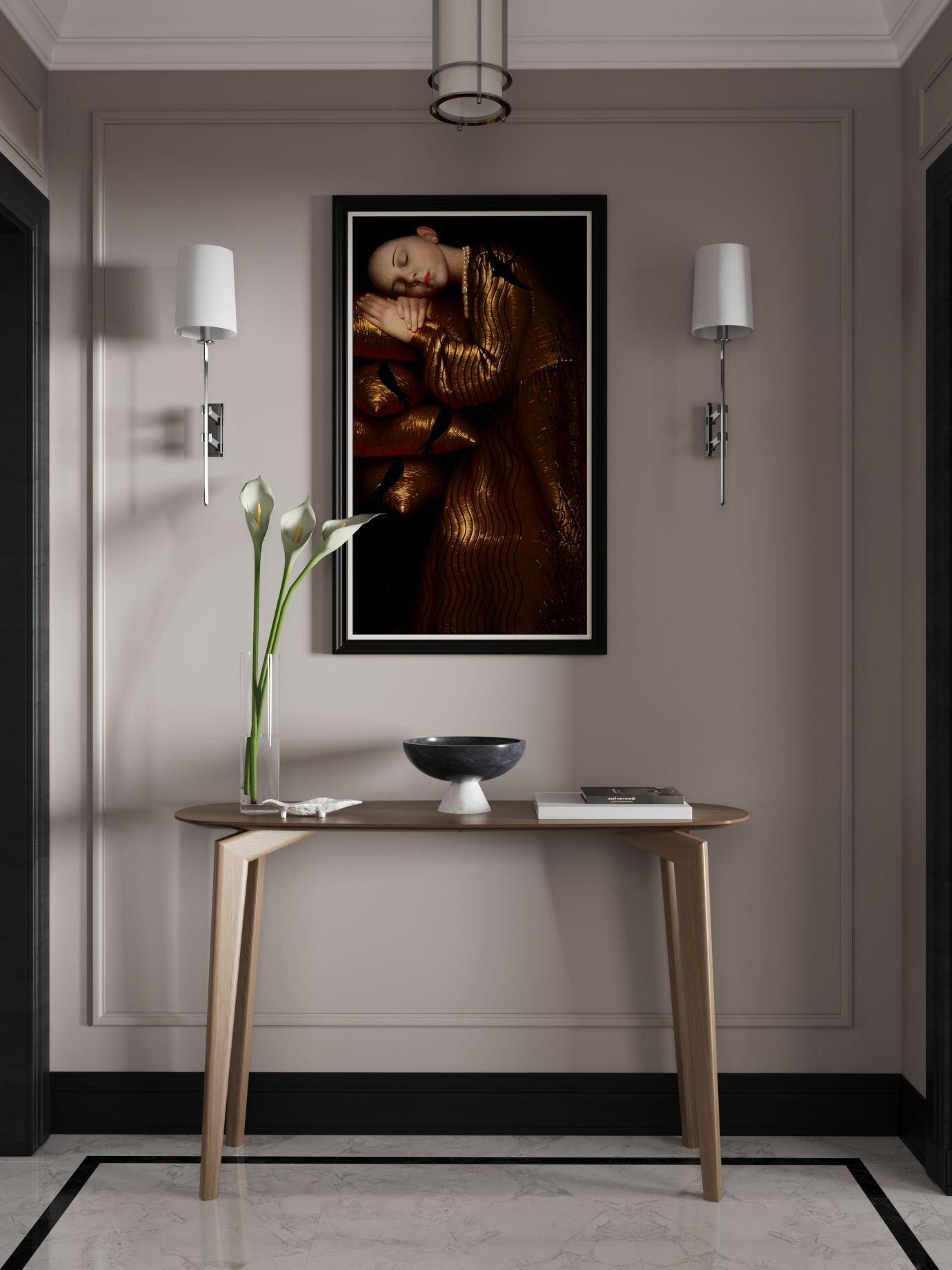 Консоль в прихожую, консольный столик, массив, Place it home, цвет "Орех", 120*38*75