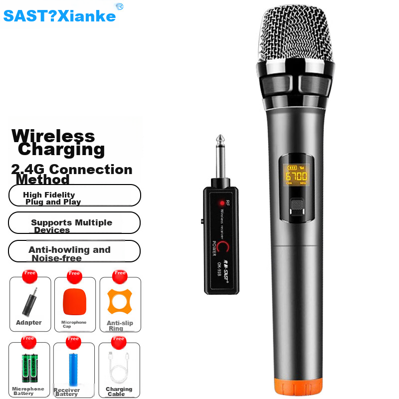 SAST Wireless Microphone with Charging Function for Home KTV, Singing, Stage Hosting, Lecturing, Karaoke, Meetings, Speaker, Amplifier, FM Tuning, Universal Dual-Channel Microphone OK-91 Single Unit