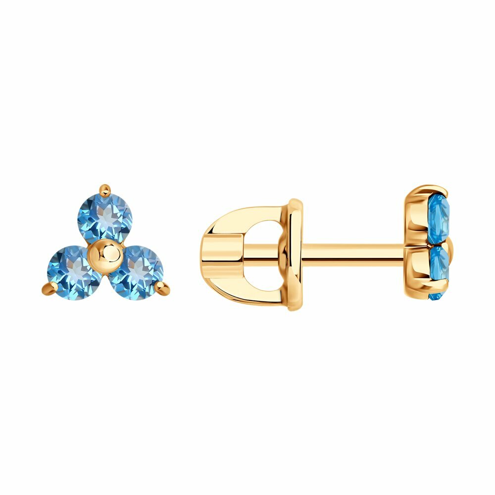 Серьги, красное золото, 585 проба, топаз
