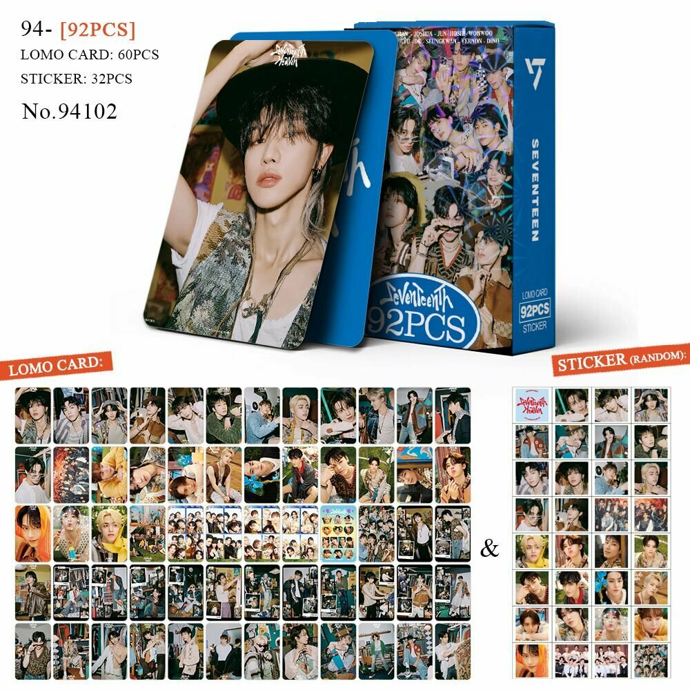 Фотокарточки KPOP SEVENTEEN 92PCS (60 фотокарточек 32 наклейки)94102