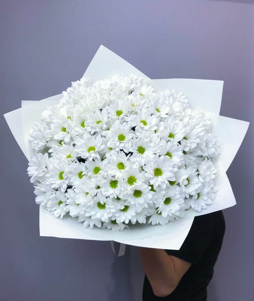 Букет "PROTEA - Студия Цветов", из белых хризантем, на стебле, 15 шт