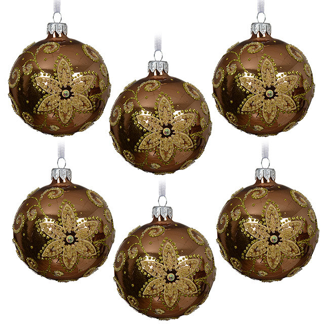 Набор стеклянных шаров Glenshi - Шоколадный Мусс 8 см, 6 шт, Kaemingk, 053478-набор