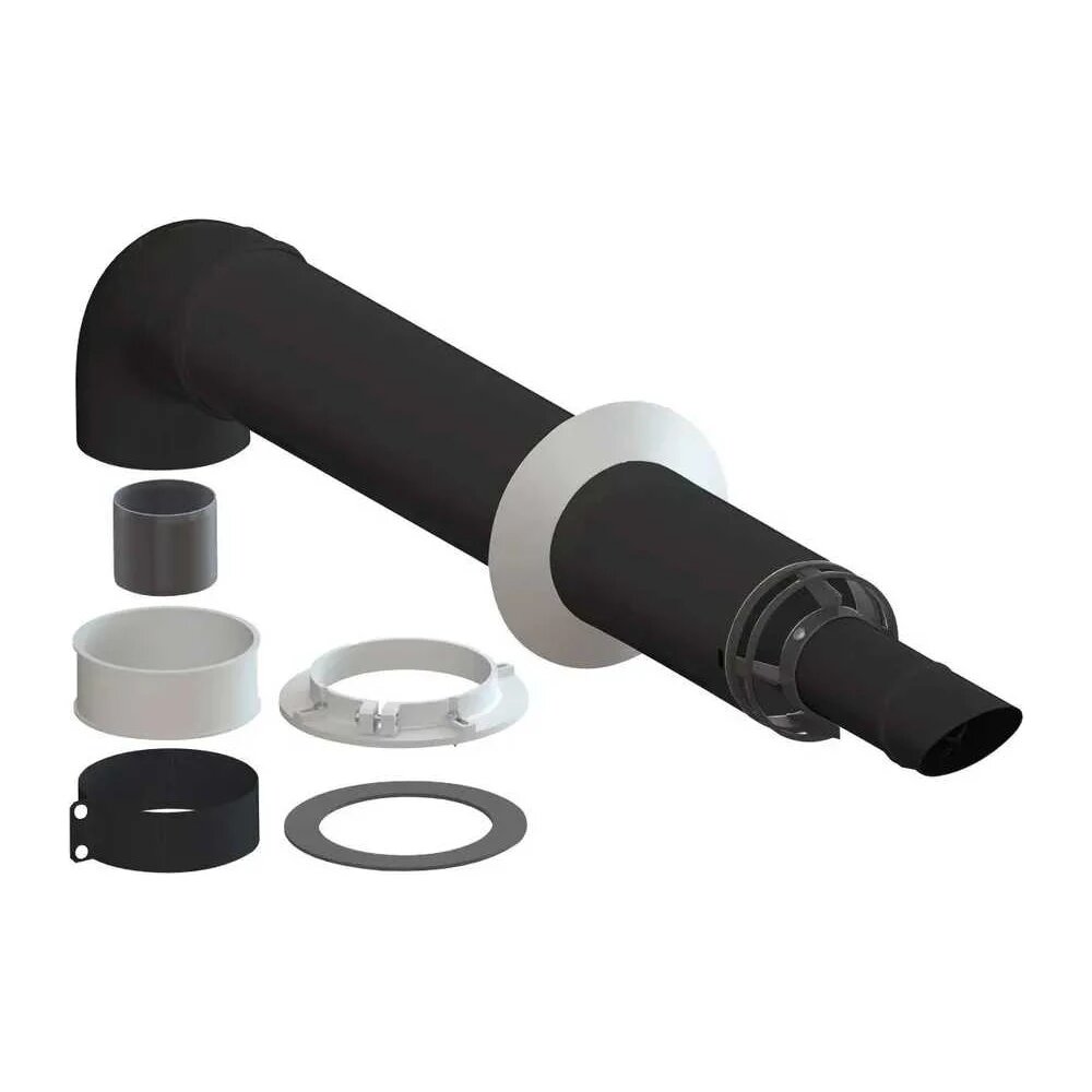 Комплект дымохода коаксиальный Е8tempo 60x100 - 750 с хомутом, фланцем и втулкой, чёрный E8000075