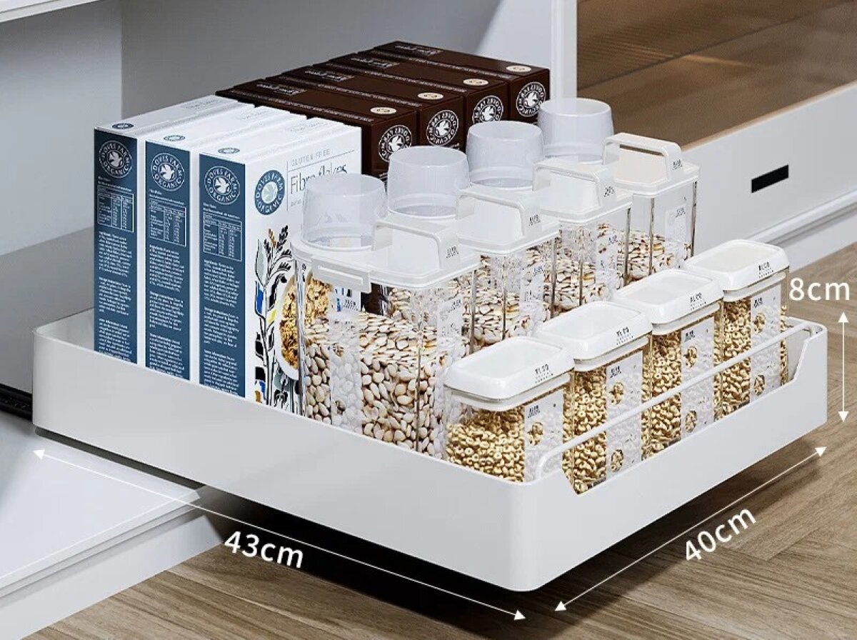 Выдвижной стеллаж, нержавеющая сталь, белый, прямоугольный, 40х43х8 см