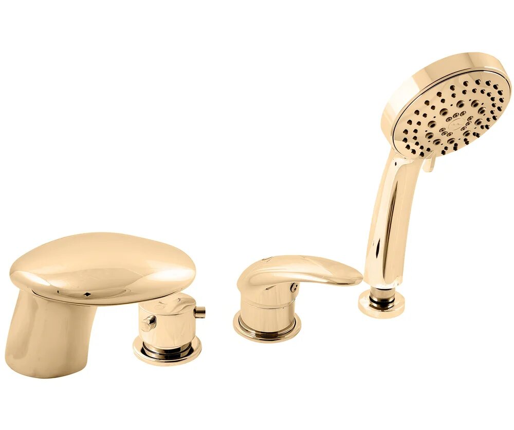Смеситель на борт ванны Rav Slezak Dunaj D471.5PZ С внутренней частью, встраиваемый, каскадный, с душевой лейкой, золотой, глянцевый, латунный, смеситель для ванны с душем, рычажный