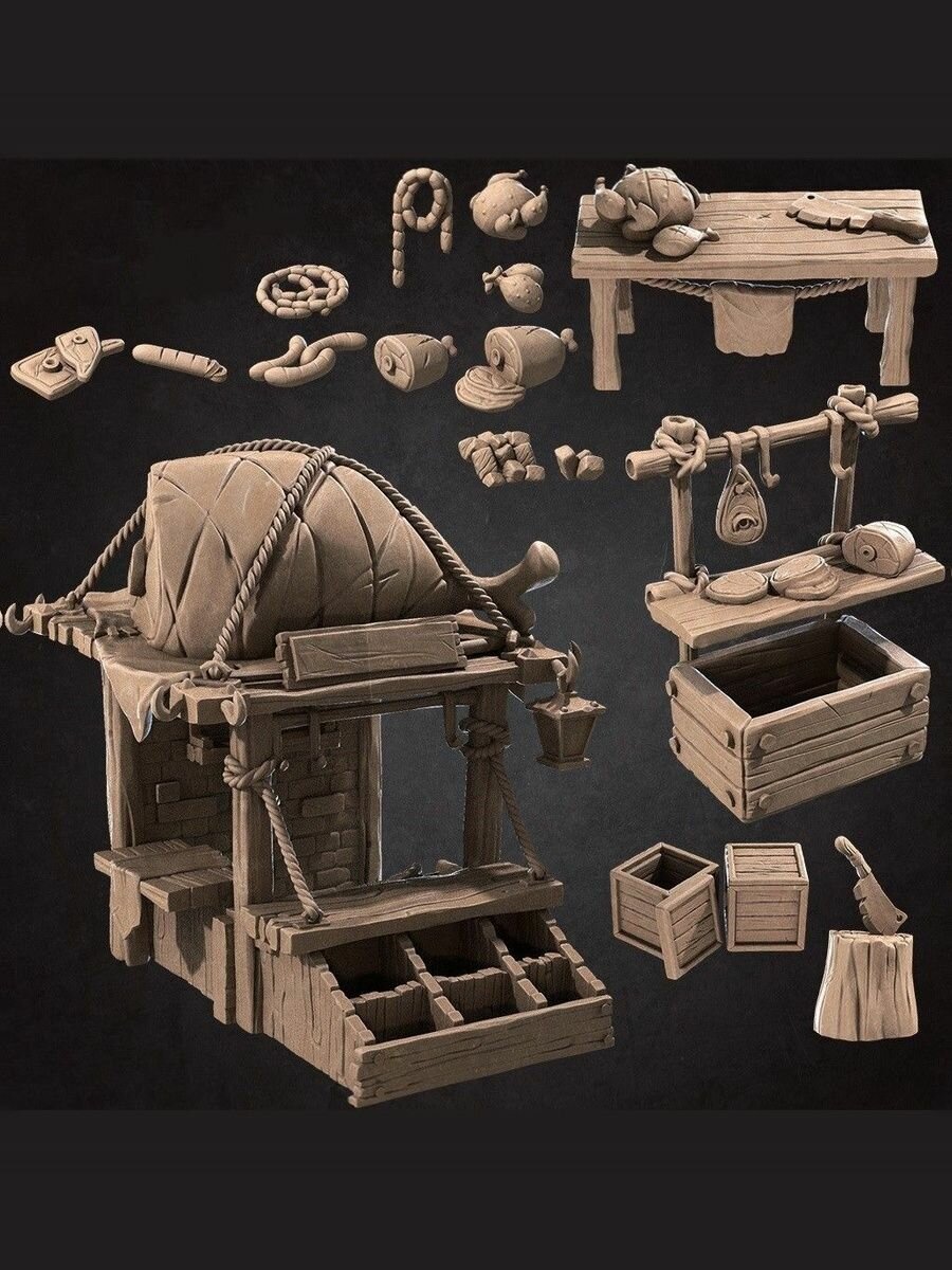Фэнтези миниатюры "Набор декораций Лавка мясника" для настольных игр и раскрашивания