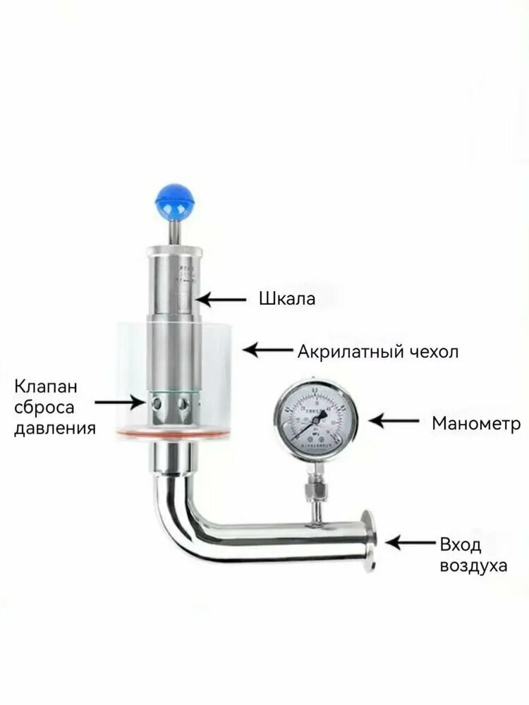 Шпунт-аппарат с манометром (левый), до 2,2 бар под Clamp DN32 нерж.