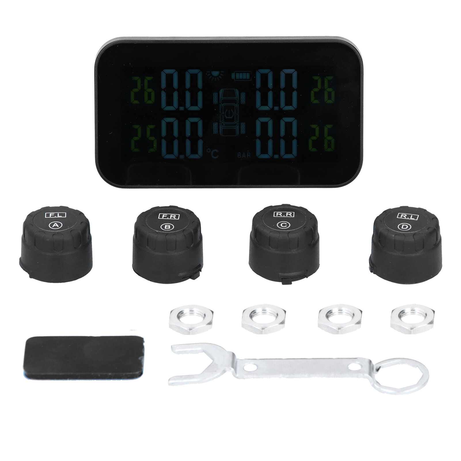 ЖК -дисплей CAR TPMS System System System с датчиком солнечной зарядки USB Зарядка