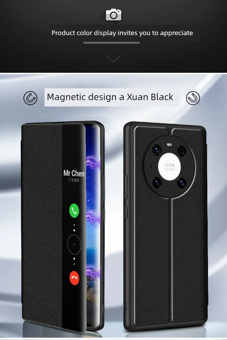 TDTech M40 Магнитный кожаный чехол с подставкой - Полная защита от ударов для Huawei Dingqiao M40, Темно-черный