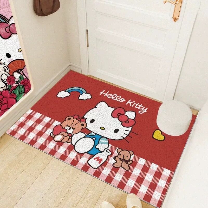 Hello Kitty Коврик для пола, Коврик для входной двери, Красная сетка, 40x60 cm