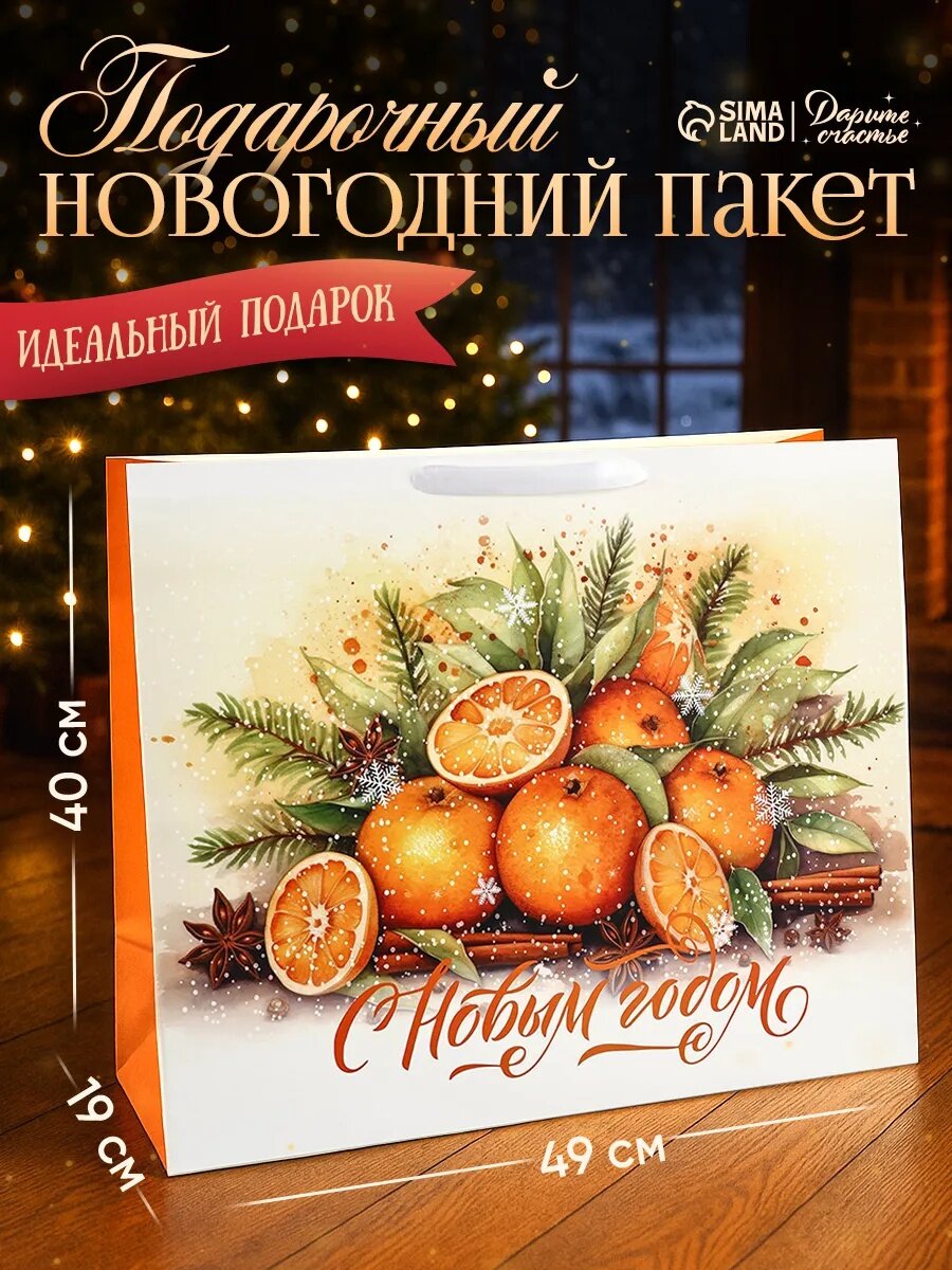 Пакет подарочный новогодний ламинированный горизонтальный «С Новым годом», XL 49×40×19 см