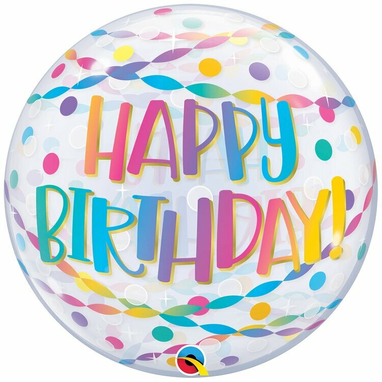 Воздушный шарик КНР bubble, 22", Happy Birthday, конфетти, гирлянды