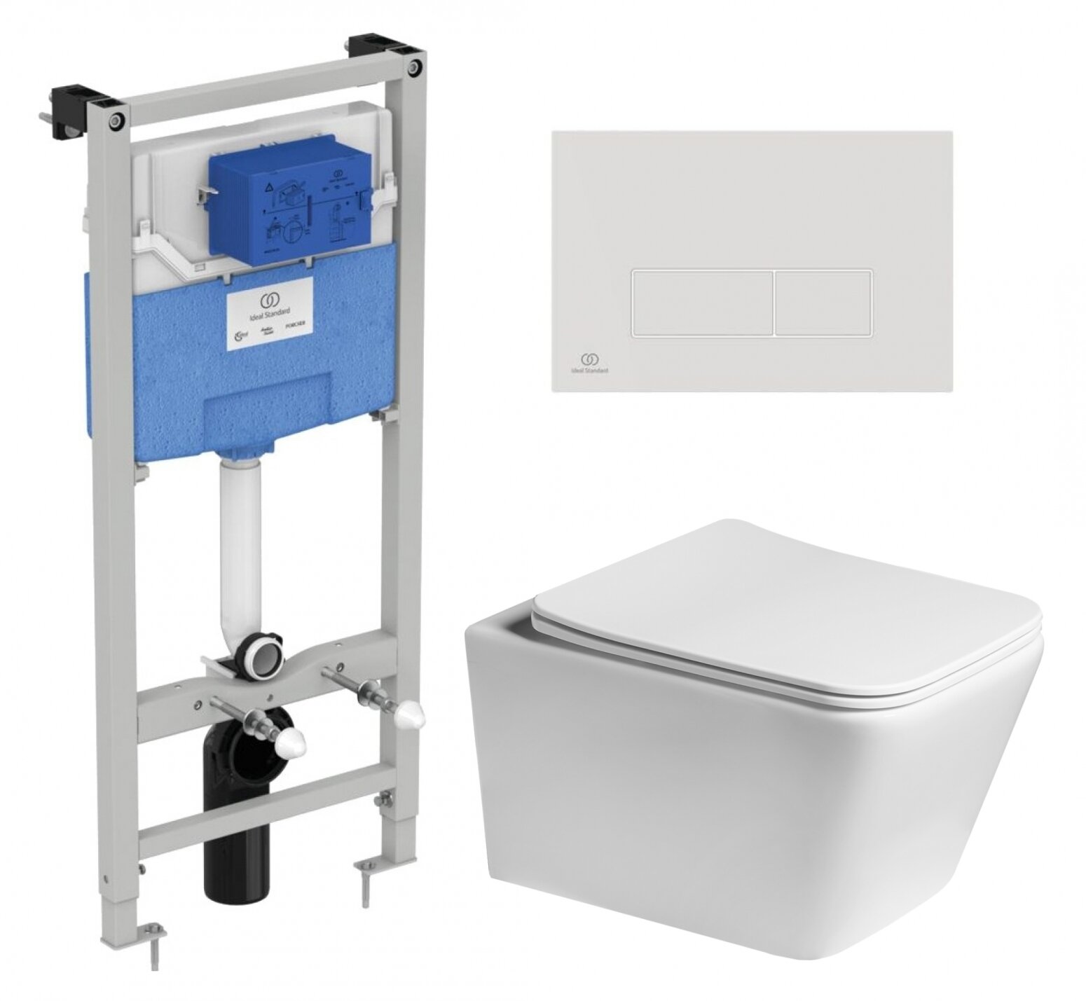 Комплект 3 в 1 инсталляция Ideal Standard + Унитаз подвесной SantiLine SL-5007 + кнопка белая