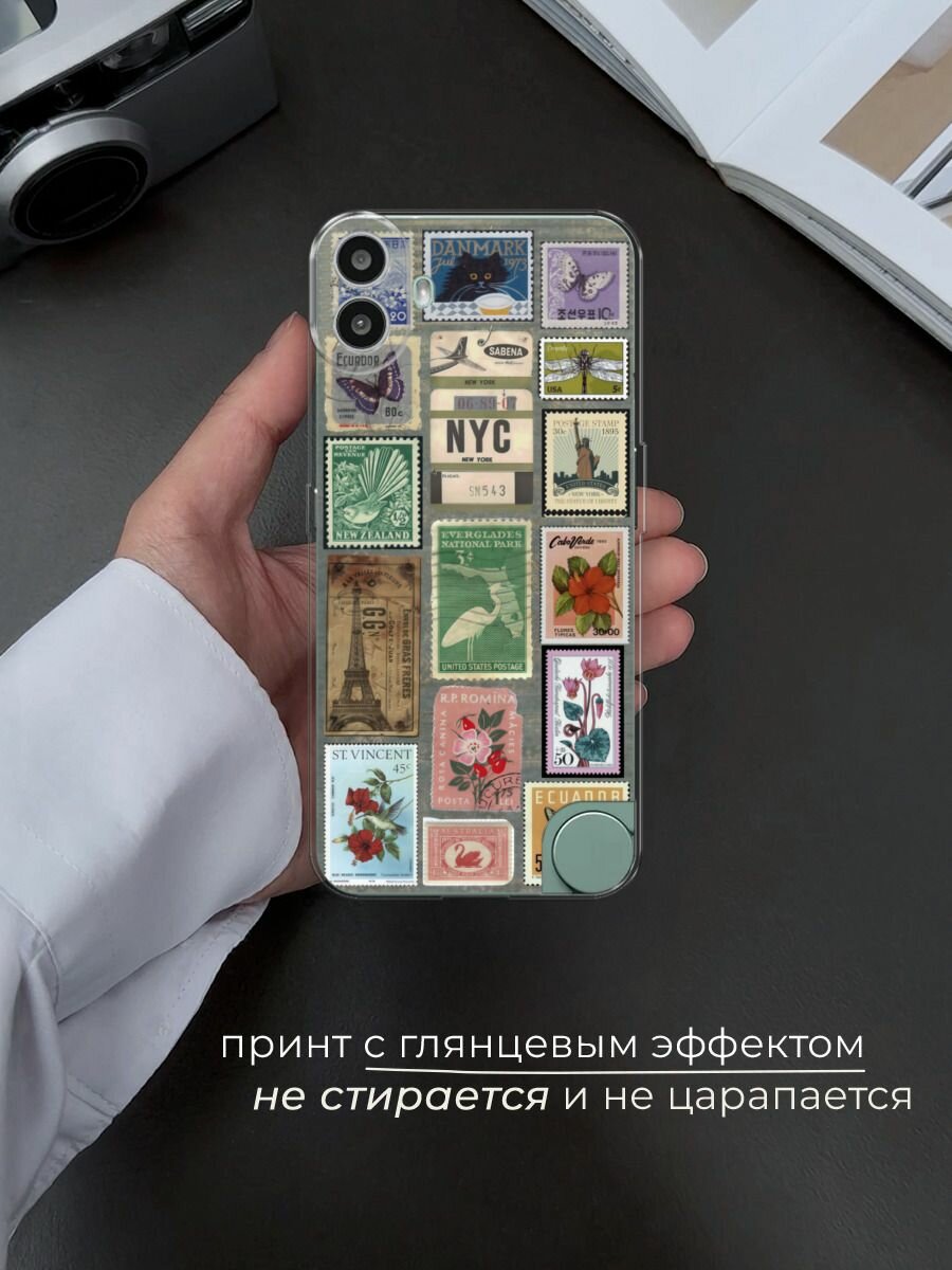 Силиконовый чехол на CMF Phone 1 / CMF Фон 1 с принтом Коллаж из марок — фото 1