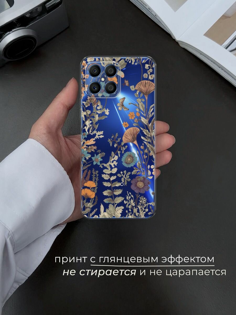 Силиконовый чехол на Honor X8 / Хонор X8 с принтом Сухоцветы и бабочка — фото 1