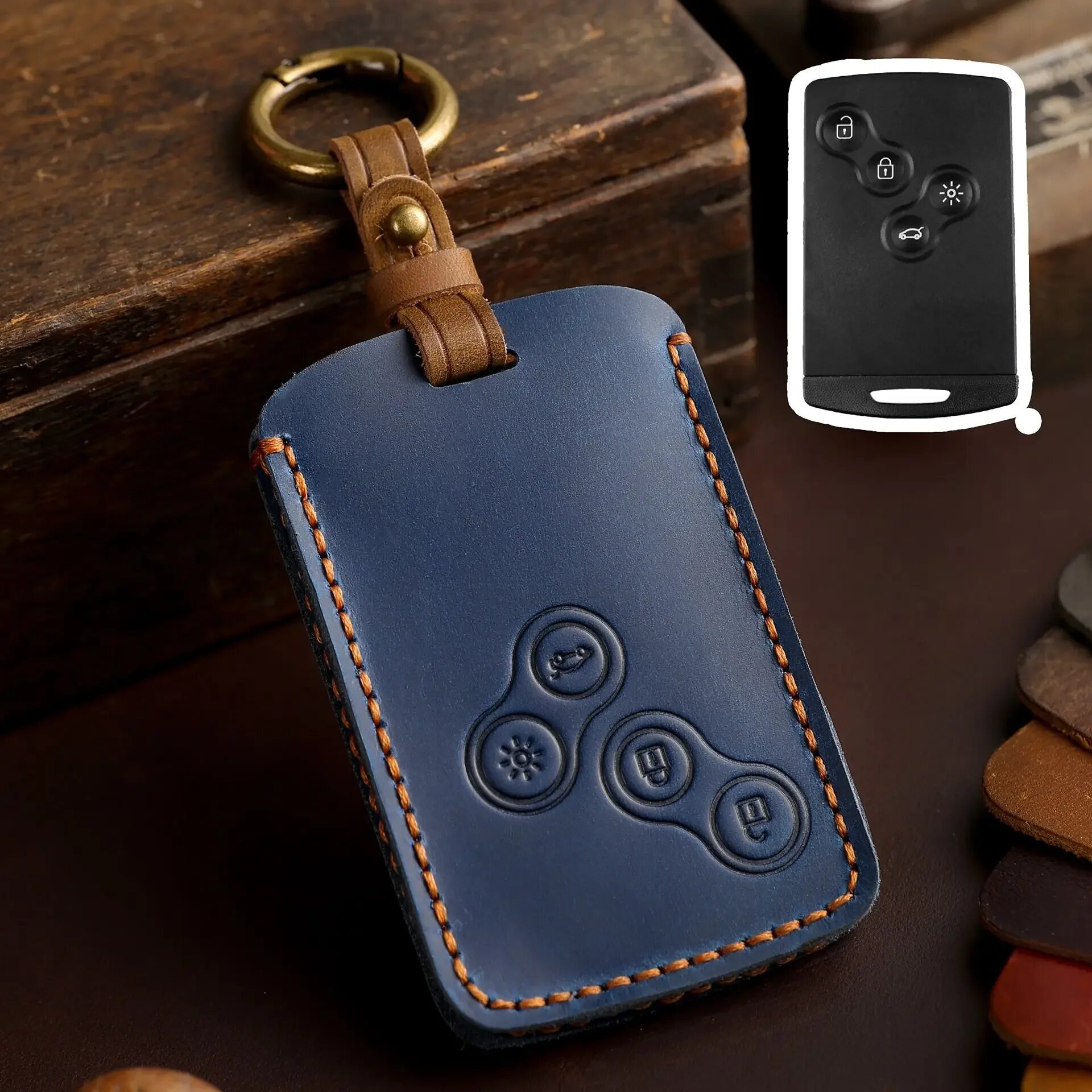 Кожаный чехол для автомобильных ключей ручной работы для Renault Duster Captur Clio Logan Megane Koleos Scenic Nema Fluence Zoe, аксессуары Blue