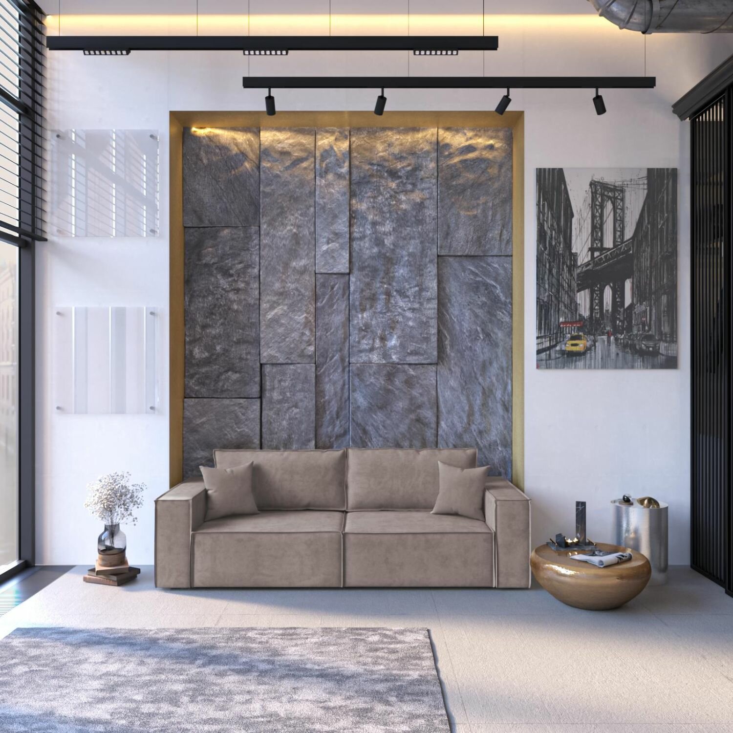 Прямой диван-кровать Manons Maison Hygge, раскладной механизм Еврокнижка, Велюр капучино, 250х100х86 см