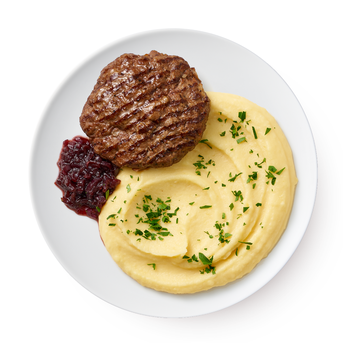 Бифштекс из говядины с картофельным пюре и карамелизированным луком «Мирлис»