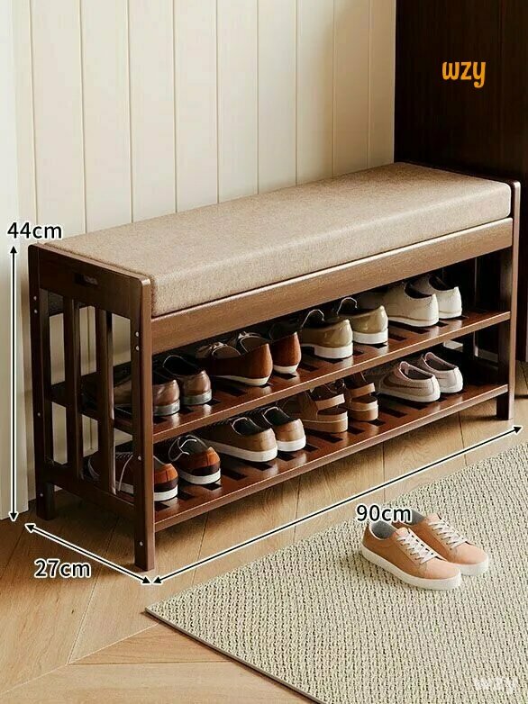 Обувница "Бамбуковая скамья", бамбук, открытая, с полками, 90см x 27см x 47см