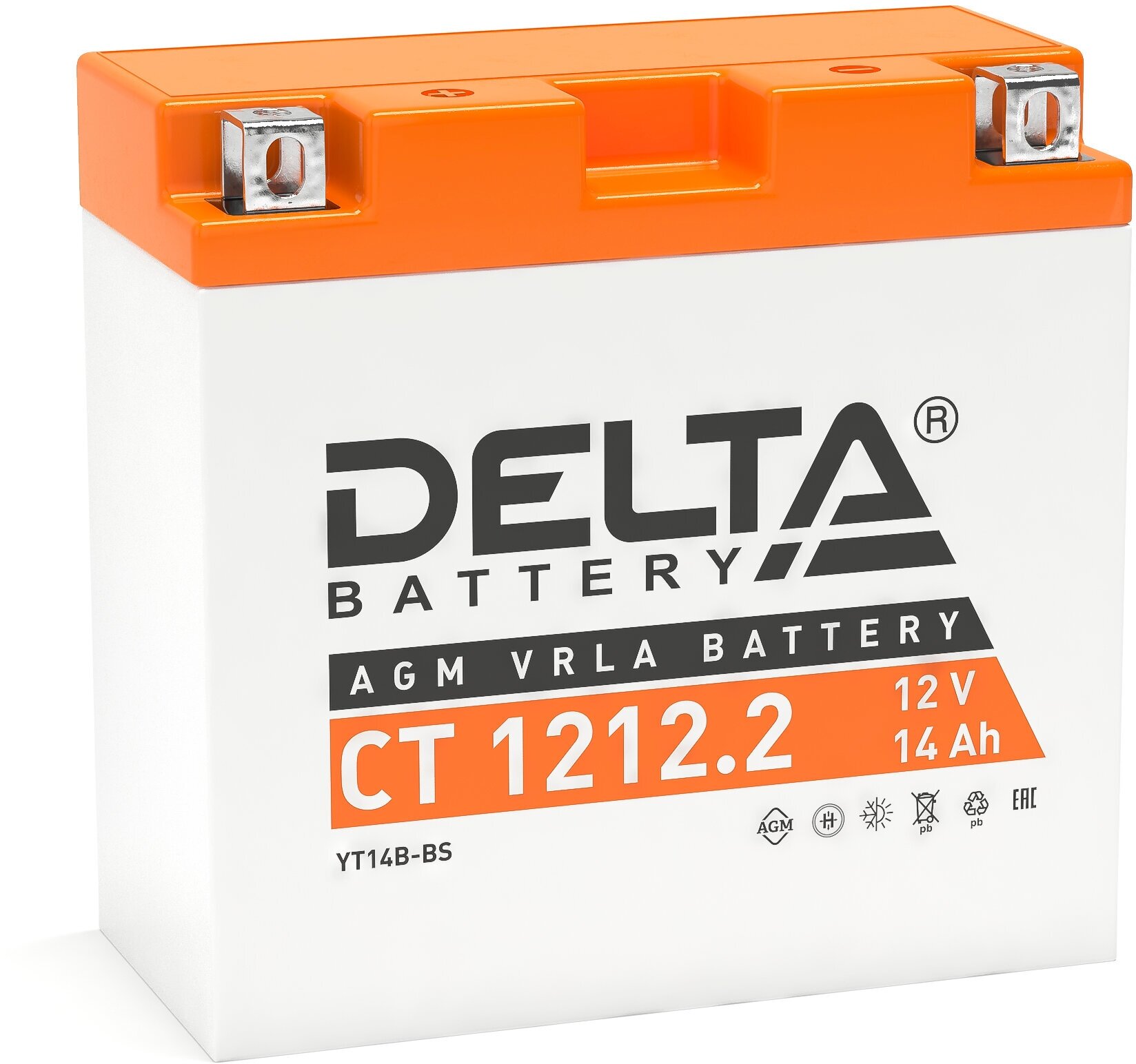 Мото Аккумулятор Delta CT 1212.2 14Ah 12V 155A прямая полярность (+-) 151х71х146 YT14B-BS питбайк, мотоцикл