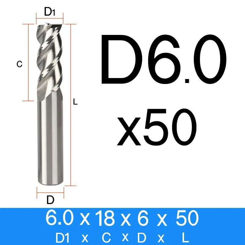 Фреза концевая трехзаходная 6*18*6*50mm Вольфрамовый сплав 3F HRC 50