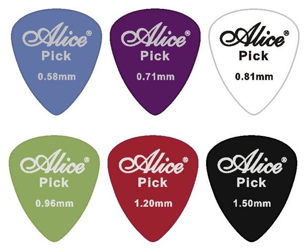 AP-12P Медиаторы, пластик АБС, гладкие, 12шт, толщина 0,46-0,81, Alice