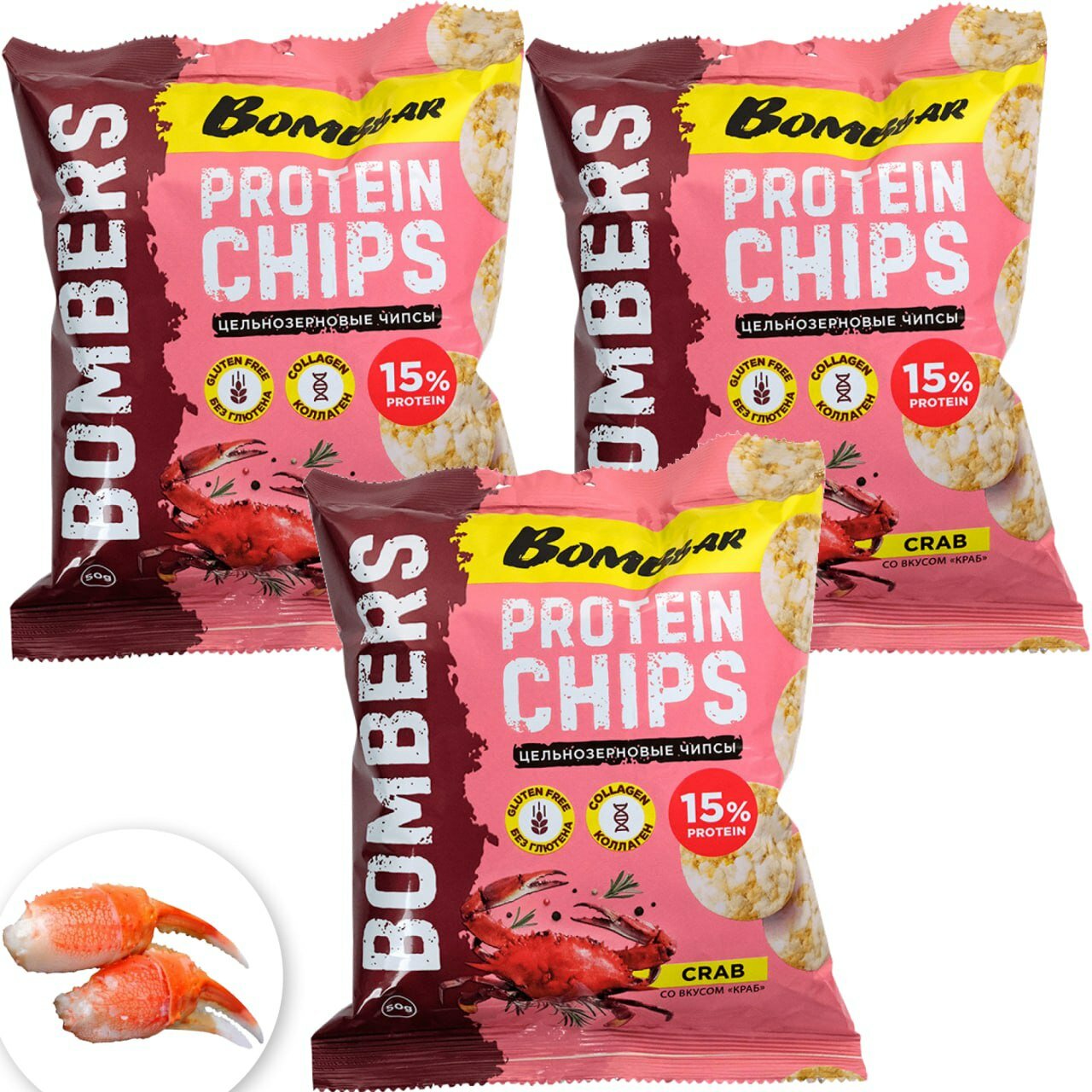 Чипсы BombBar Protein Chips 3 x 50 г, Краб