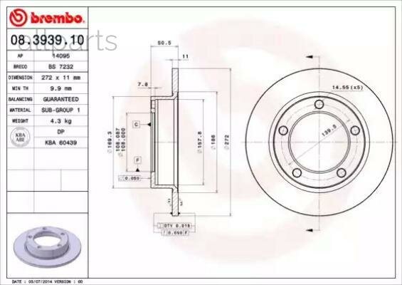 BREMBO 08.3939.10 Диск тормозной передний LADA 2121 21213 (NIVA) BREMBO 08.3939.10