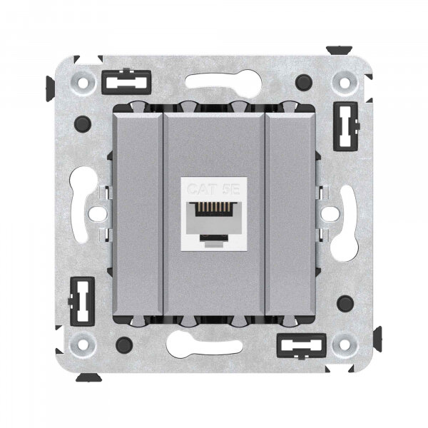 DKC Компьютерная розетка RJ-45 без шторки в стену, кат.5е одинарная, "Avanti", "Закаленная сталь"