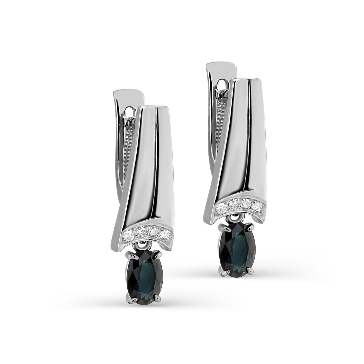 Серьги, белое золото, 585 проба, бриллиант, сапфир