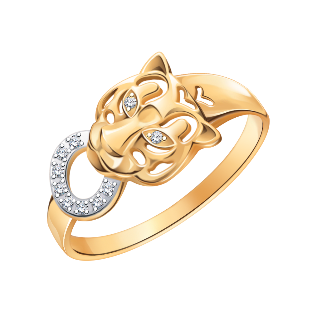 Перстень, красное золото, 585 проба, фианит