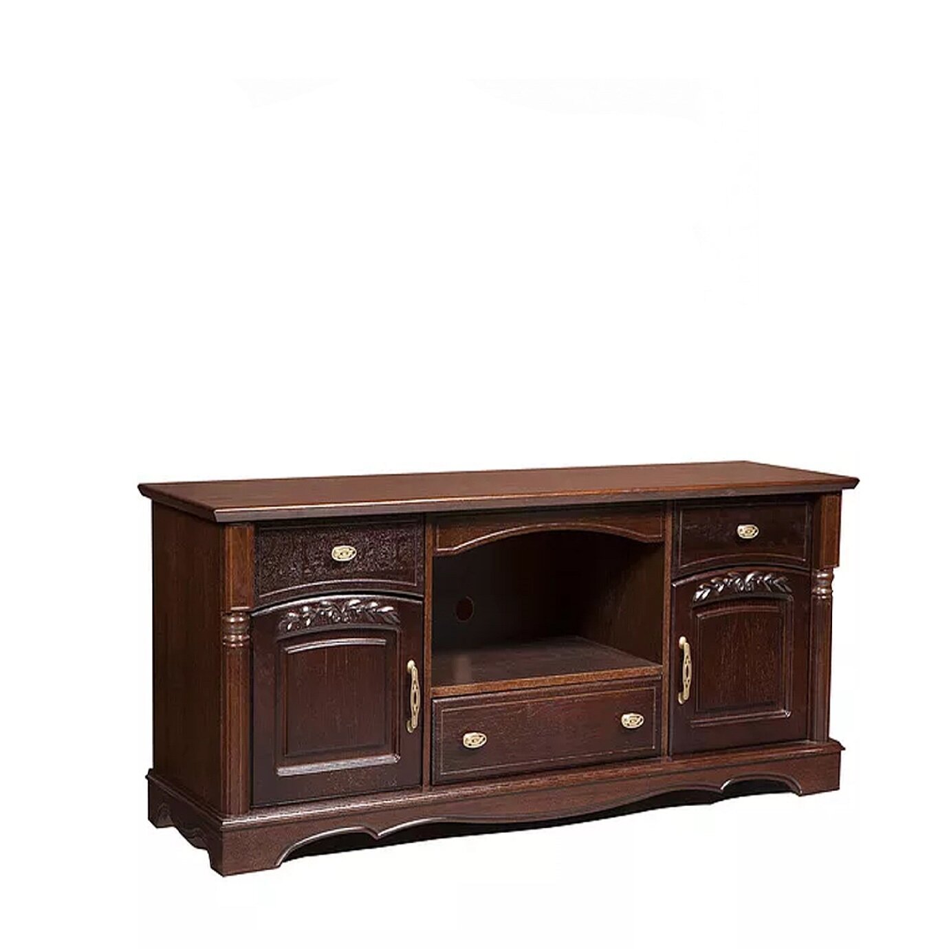 Тумба ТВ, ммк-древ Паола 016 каштан 3, 160*45*60 см. Шариковые направляющие, массив дерева/сосны.