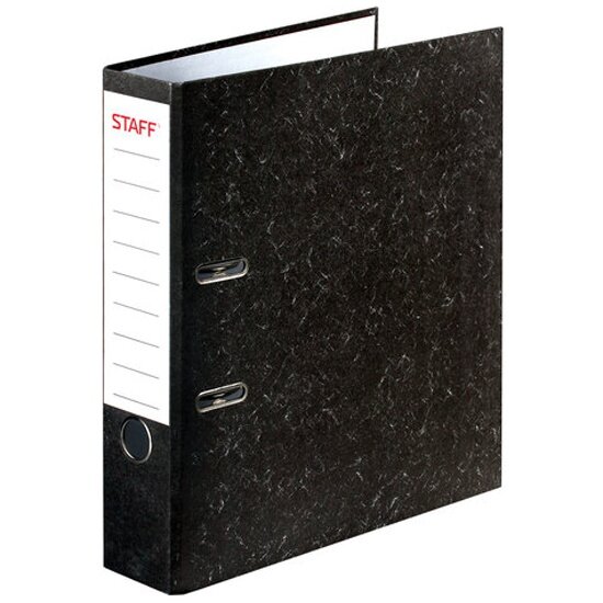 Папка-регистратор Staff "Basic" бюджет с мраморным покрытием, 70 мм, без уголка, черный корешок