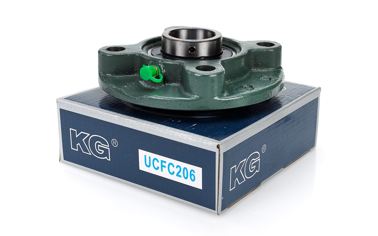 Подшипник UCFC 206 KG Подшипник типа UC и подшипниковый корпус типа FC - не разъемный, стационарный, фланец круглого сечения, с четырьмя отверстиями для крепежных болтов, выполненный из литого чугуна, снабжен масленкой для замены смазки.
