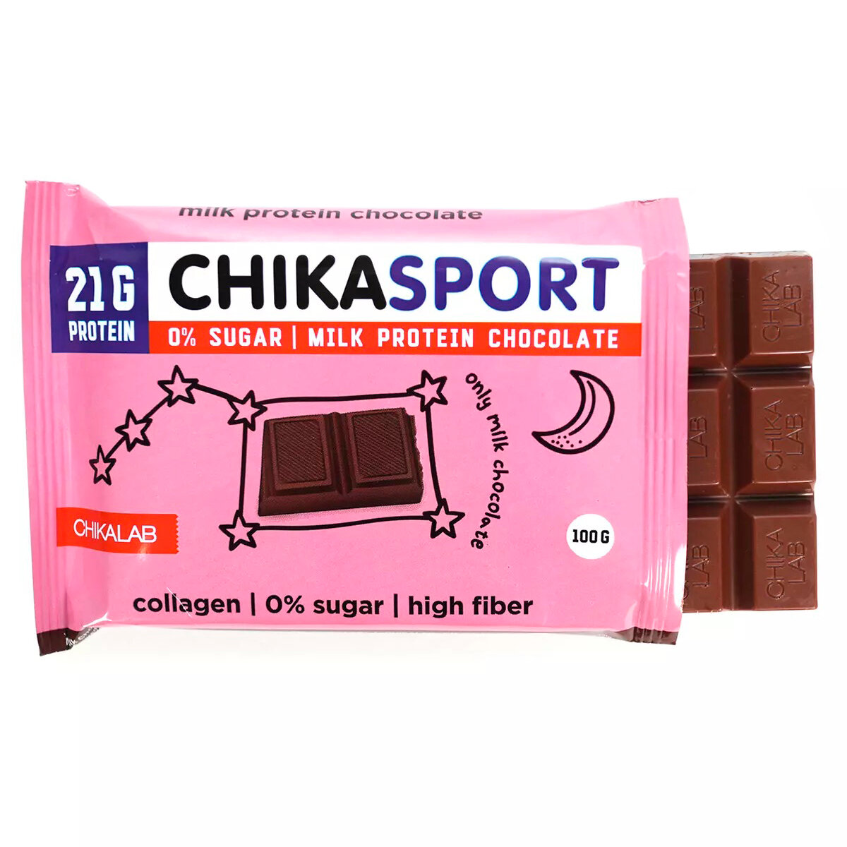Шоколад протеиновый молочный Chikalab Chikasport без сахара, 100 гр