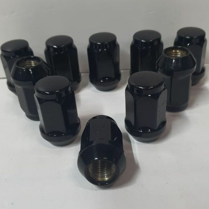 Гайка колёсная 12x1,25x35, чёрные, конус, под 19 ключ, 10 штук