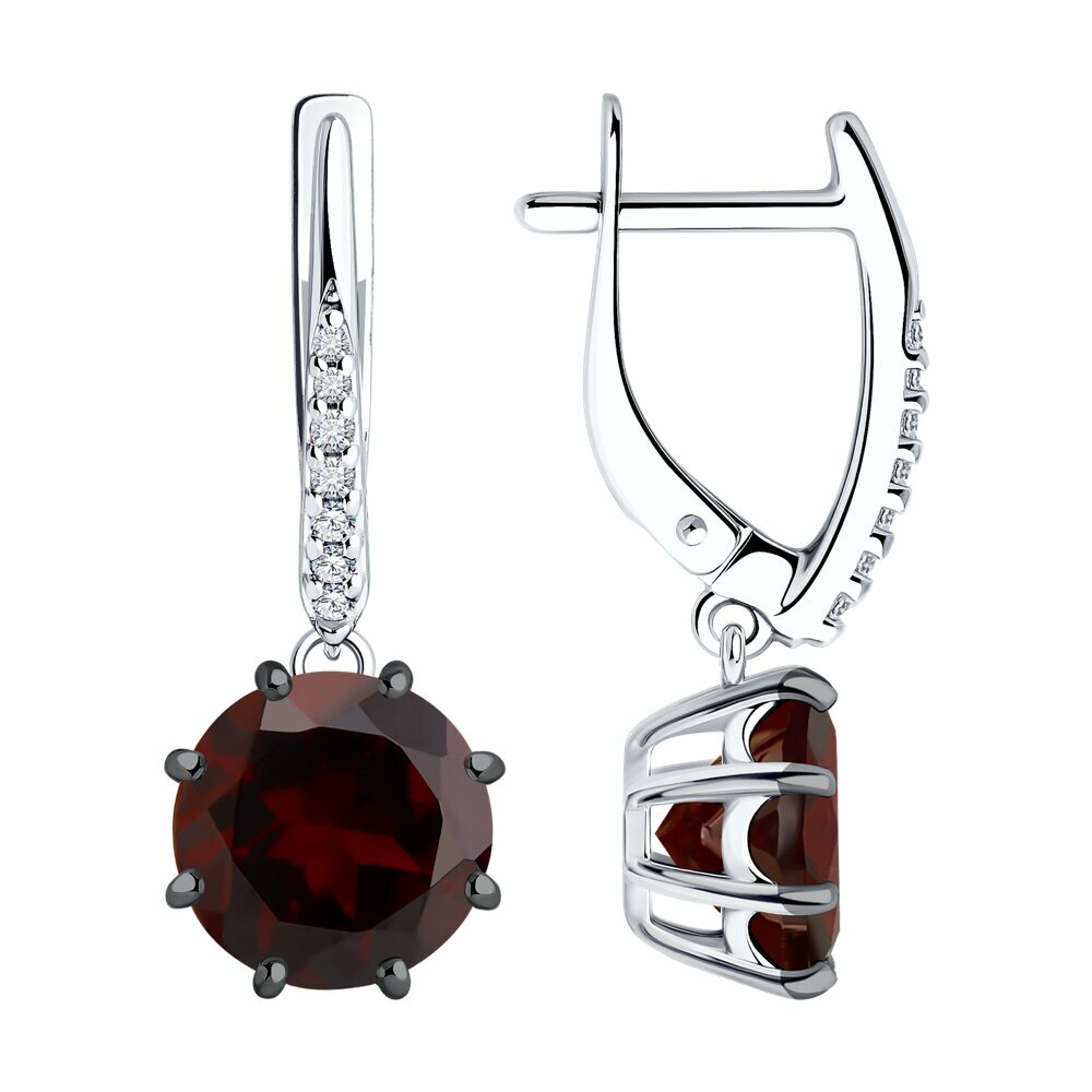 Серьги с подвесками, серебро, 925 проба, родирование, фианит, гранат